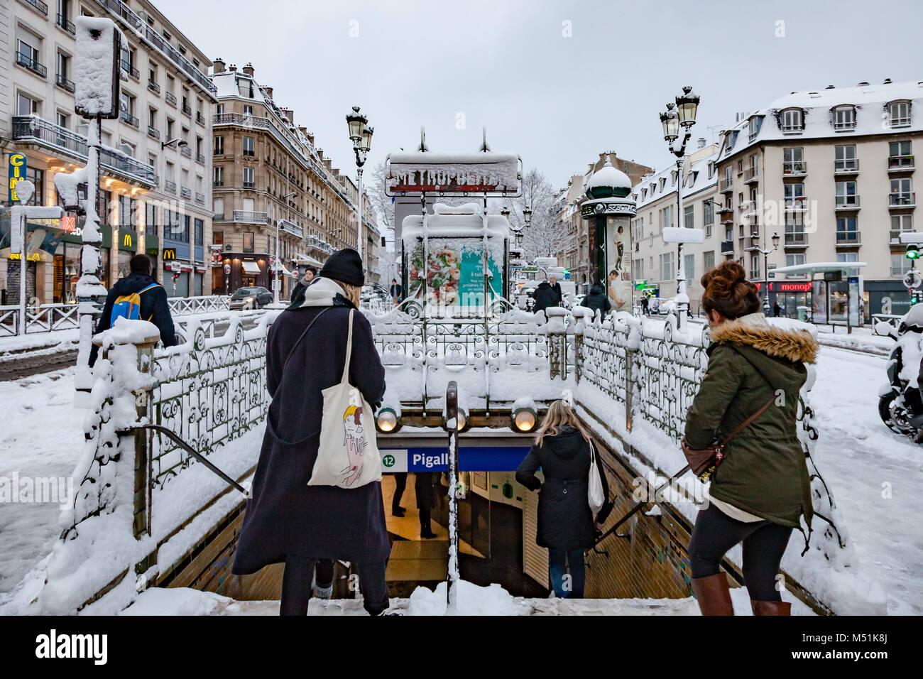 Snow covered subway entrance Metropolitain in Paris France Stock Photo ...