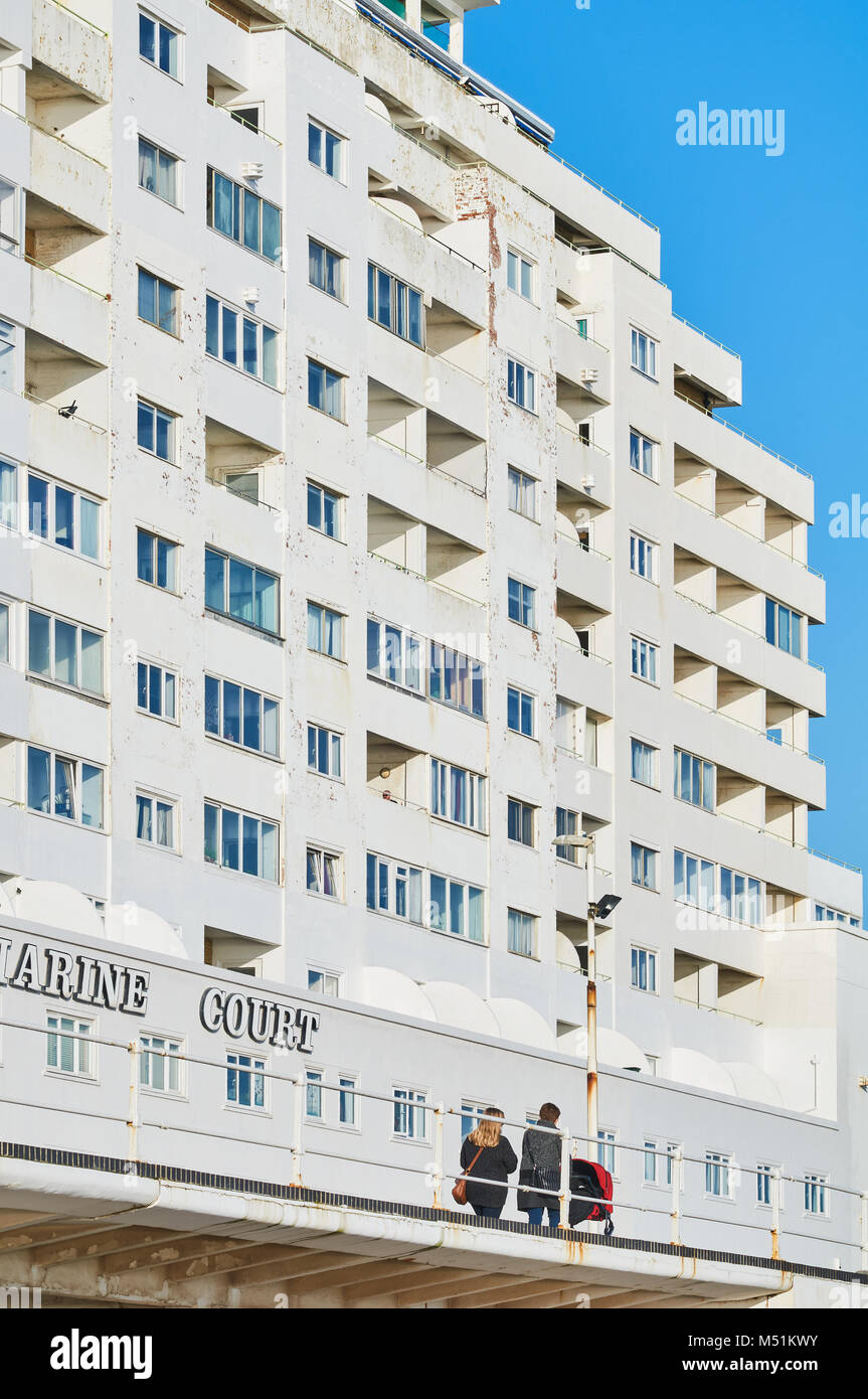 1930's Marine Court on the seafront at St Leonards On Sea, East Sussex ...
