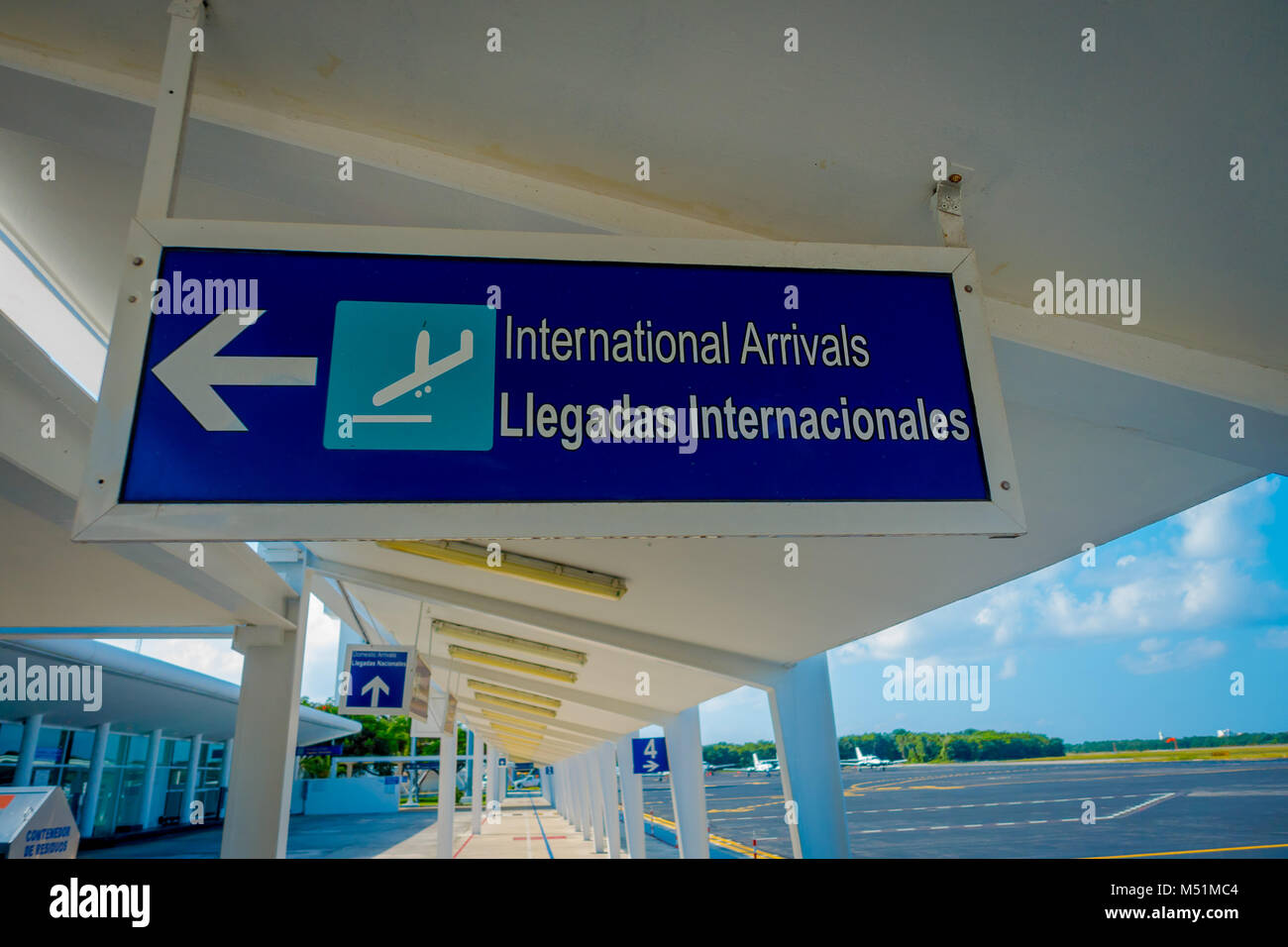 COZUMEL, MEXICO - NOVEMBER 12, 2017: Informative sign of international ...
