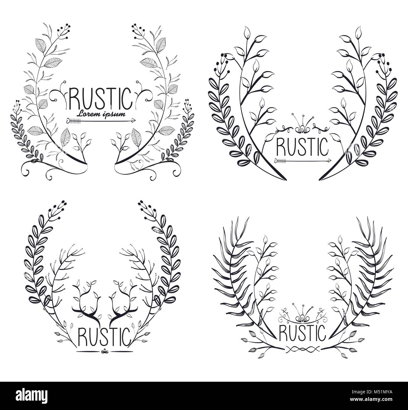 rustic set wreaths icons Stock Vector Image & Art - Alamy