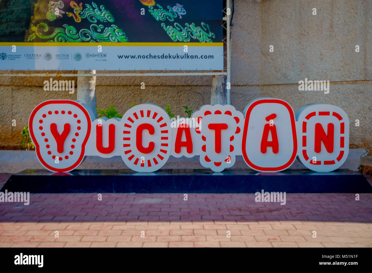 CHICHEN ITZA, MEXICO - NOVEMBER 12, 2017: Informative sign of yucatan ...