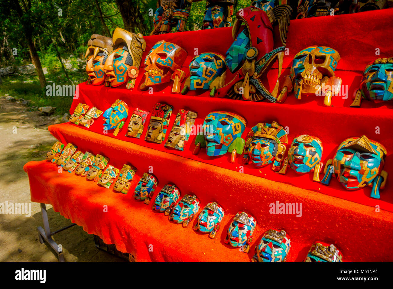 CHICHEN ITZA, MEXICO - NOVEMBER 12, 2017: Outdoor view of colorful ...