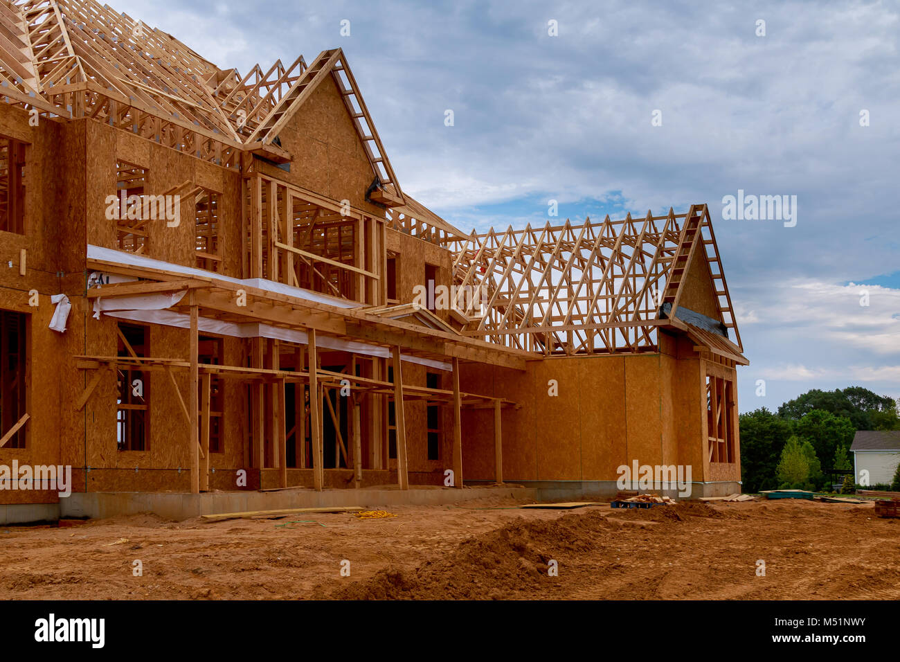 New house framework of house under construction post and beam ...