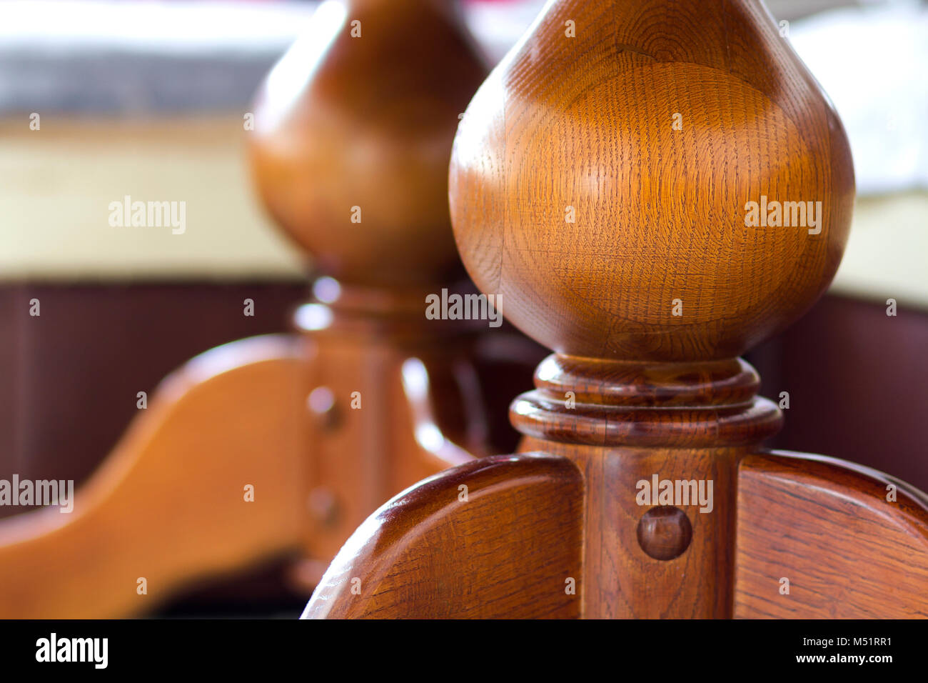 Close-up detail image of wooden table. Element of oak furnishing ...