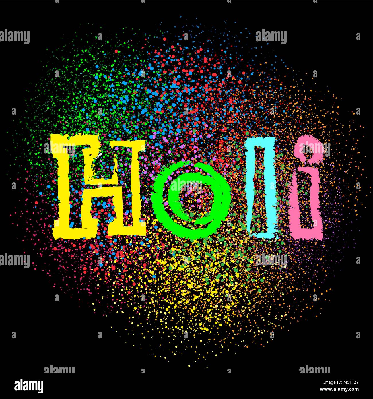 Happy holi colors lettering text message on dark black background ...