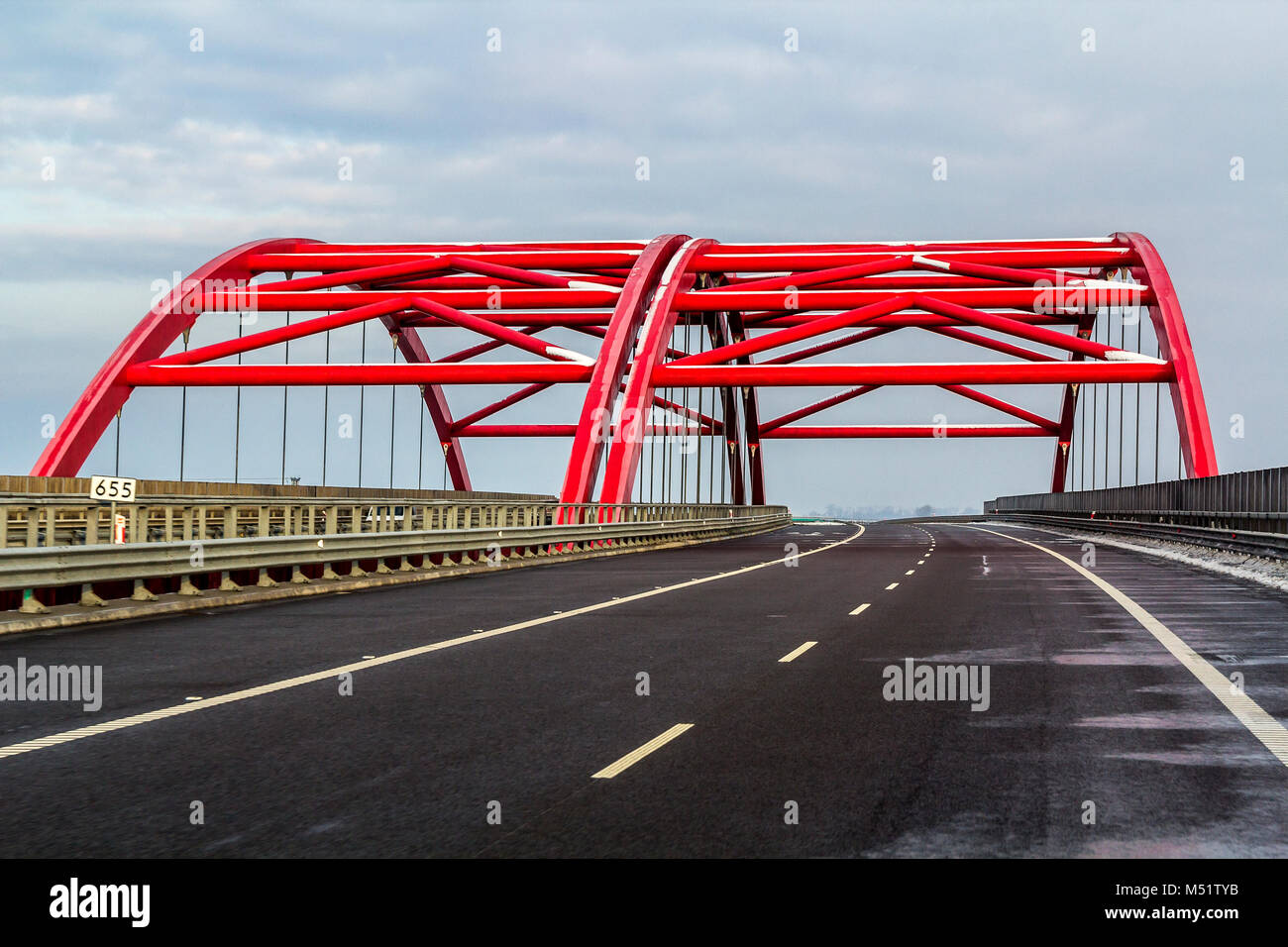 Metal frame structure of a bridge over a highway road Stock Photo - Alamy