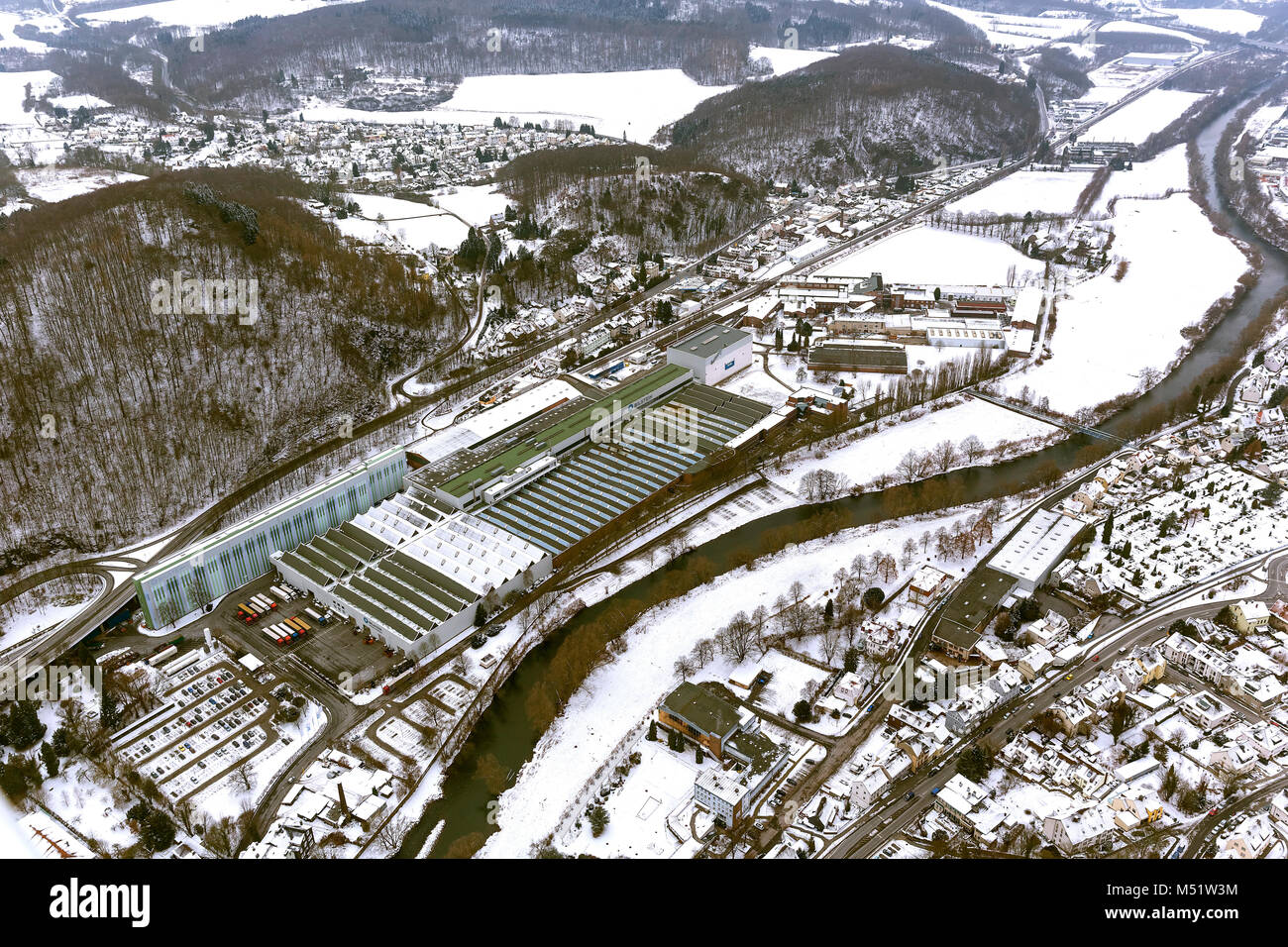 Aerial view, company Bilstein Hohenlimburg, snow, Hagen, Hagen ...