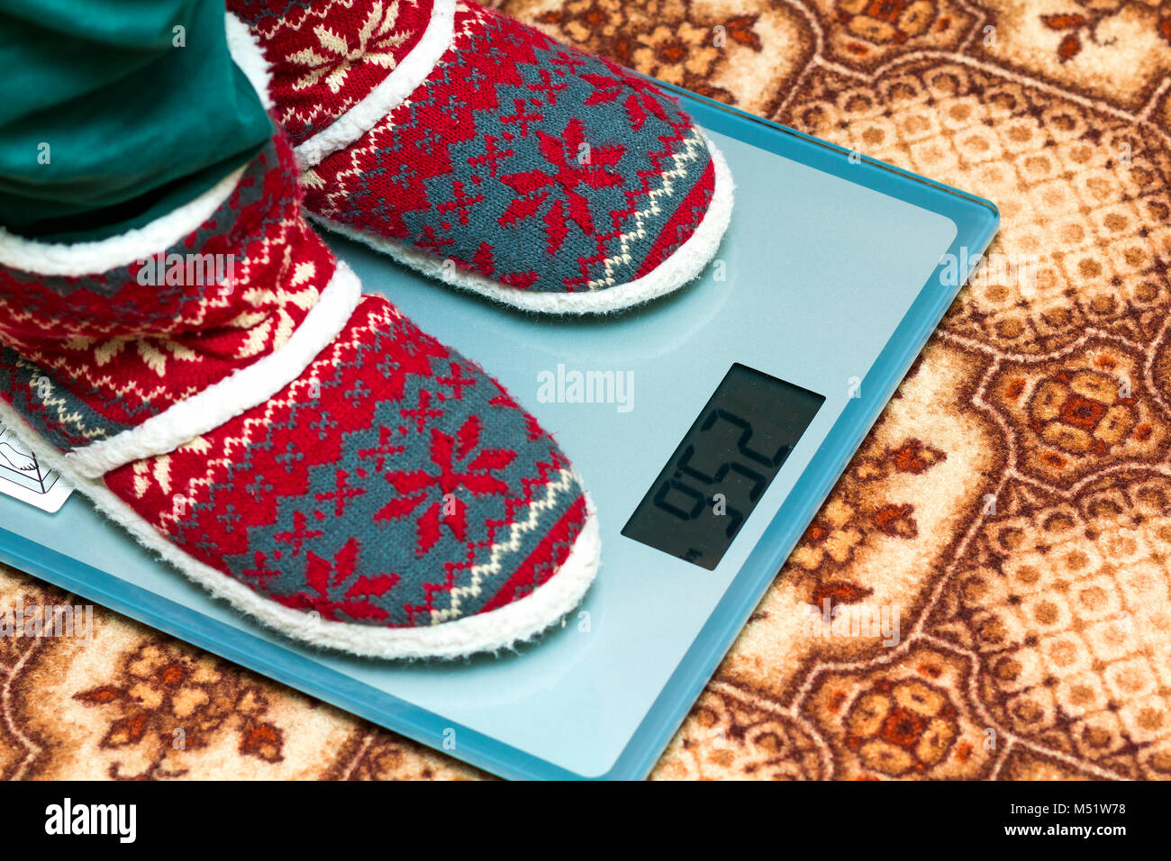 Person feet in new year shoes standing on weight scales Stock Photo - Alamy
