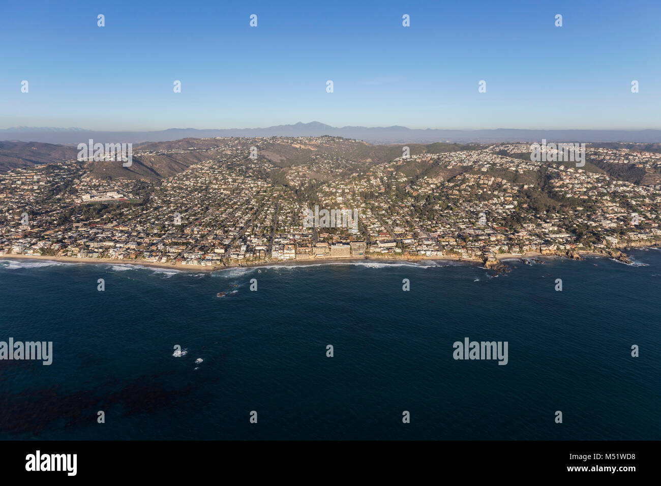 Aerial cityscape view of Laguna Beach on the Orange County south of Los ...