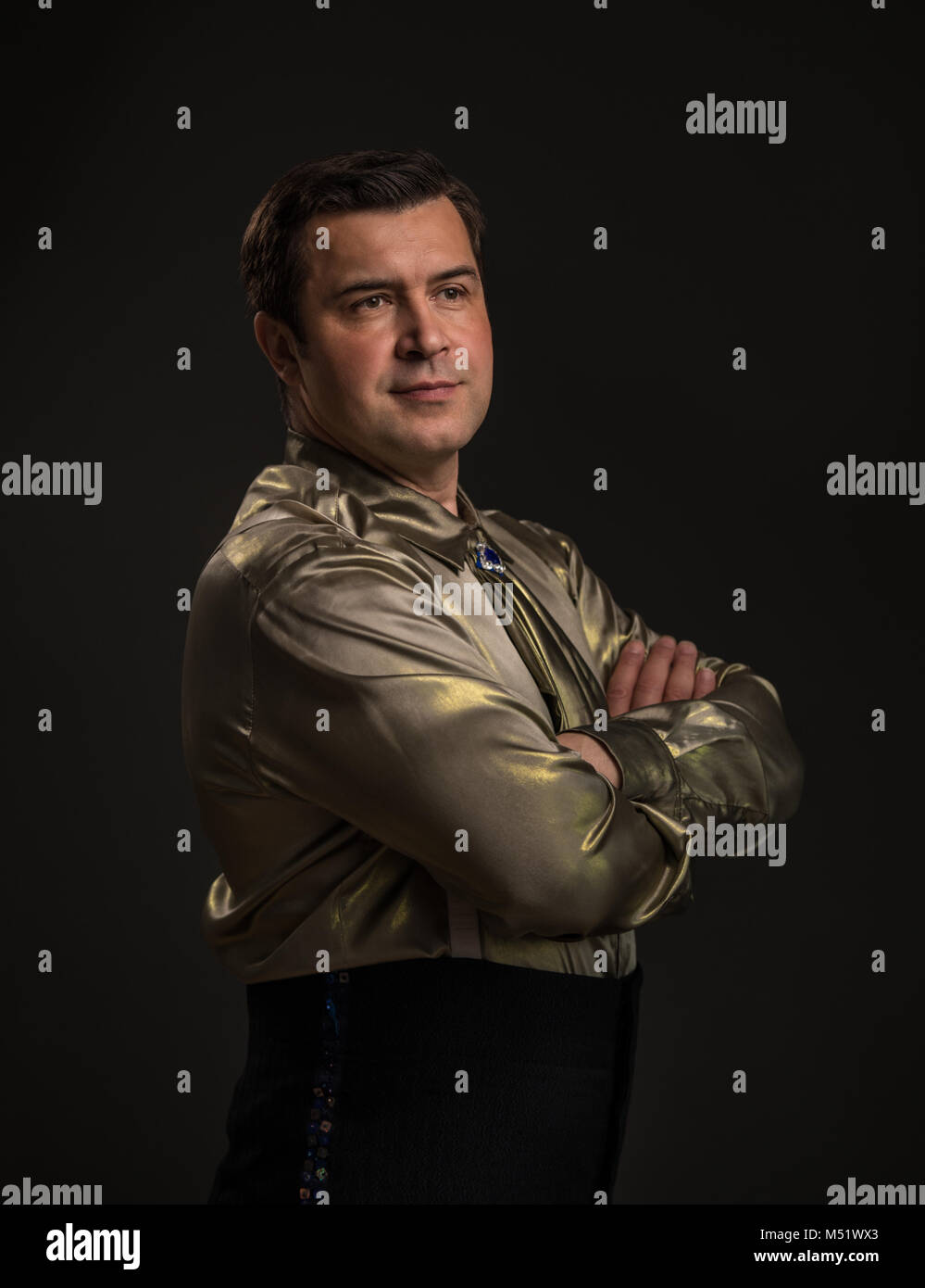 Showman on black background Stock Photo - Alamy