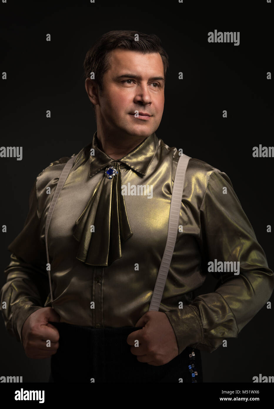 Showman on black background Stock Photo - Alamy