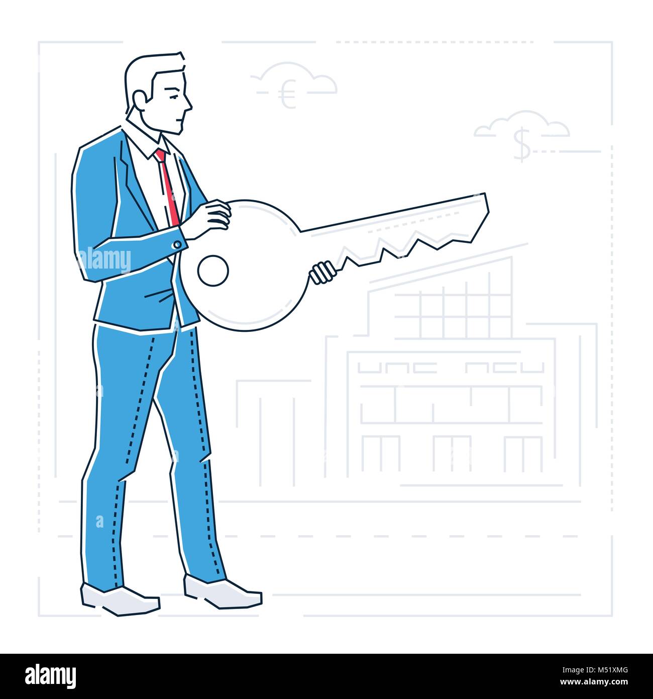 Businessman with a key - line design style isolated illustration Stock ...