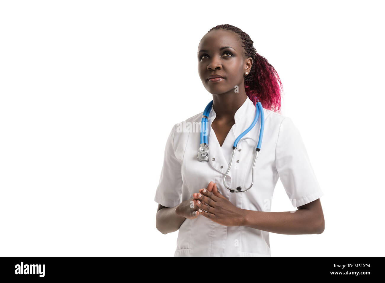 Closeup portrait, young female doctor, health care professional ...