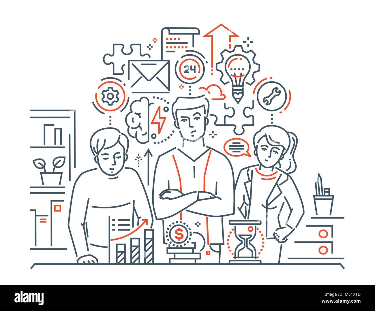 Team work - modern line design style illustration Stock Vector Image ...
