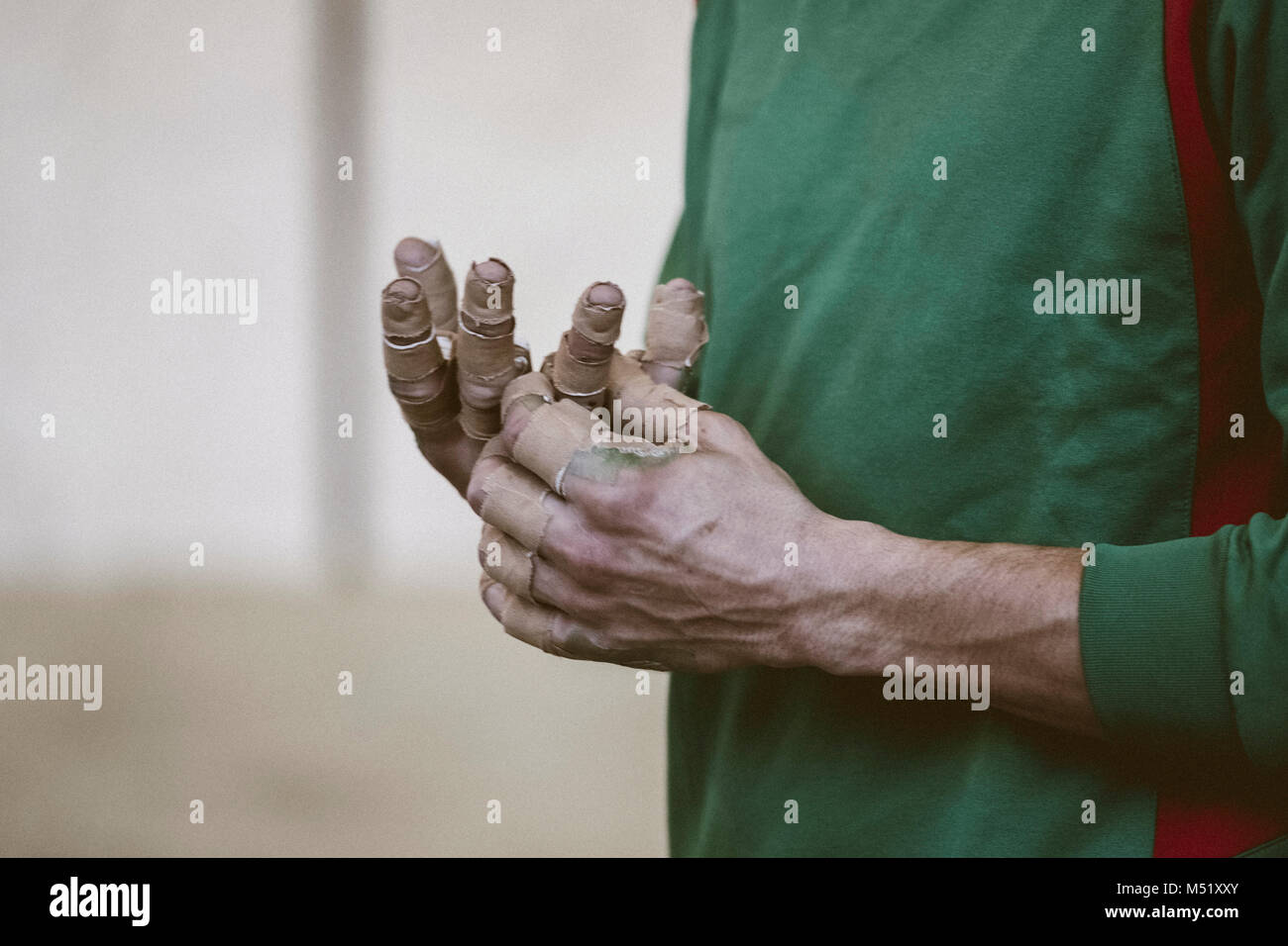 Close up shot of Basque pelota players hands, Pamplona, Navarre, Spain ...