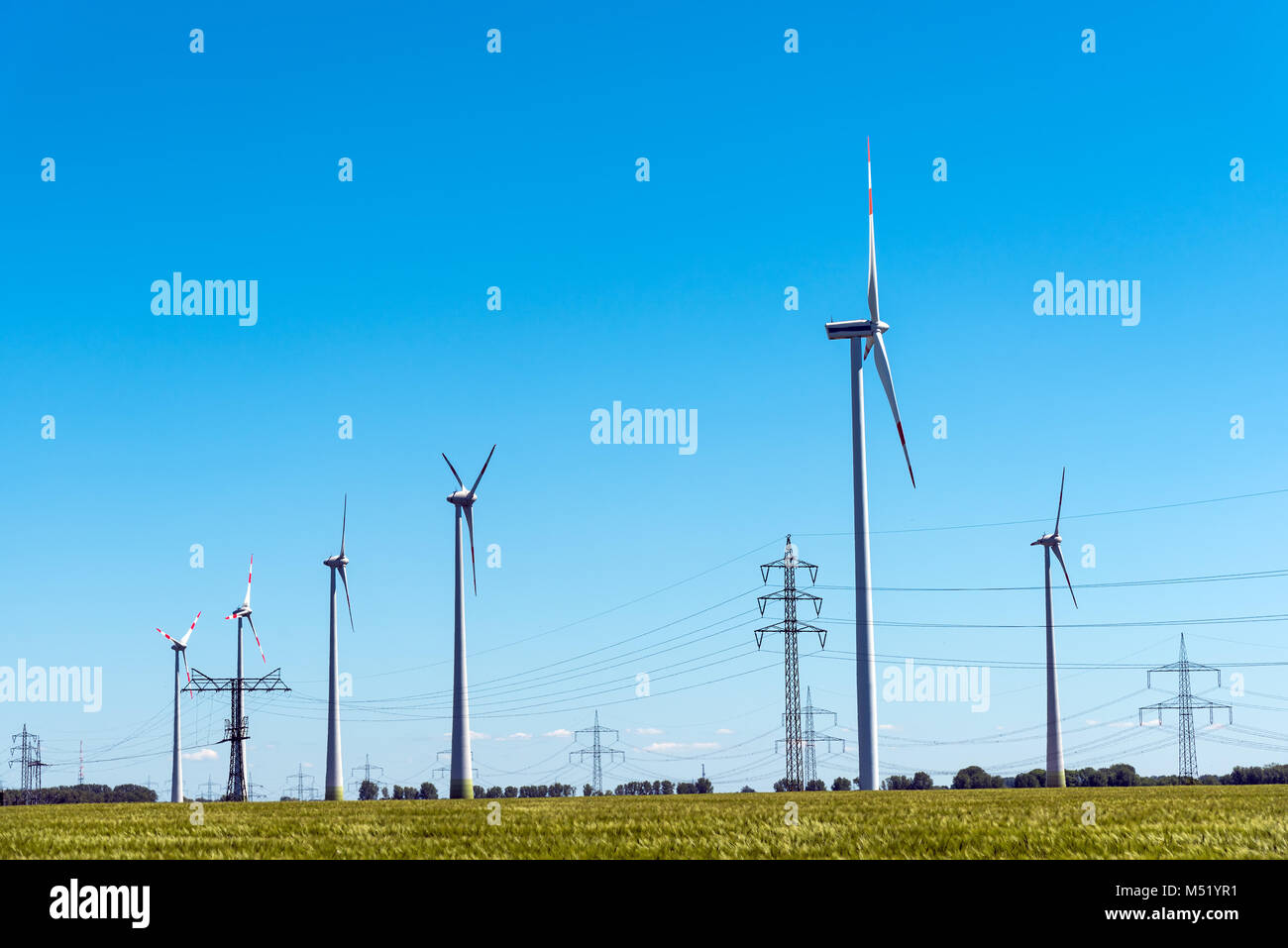 Wind energy and power transmission lines seen in rural Germany Stock ...