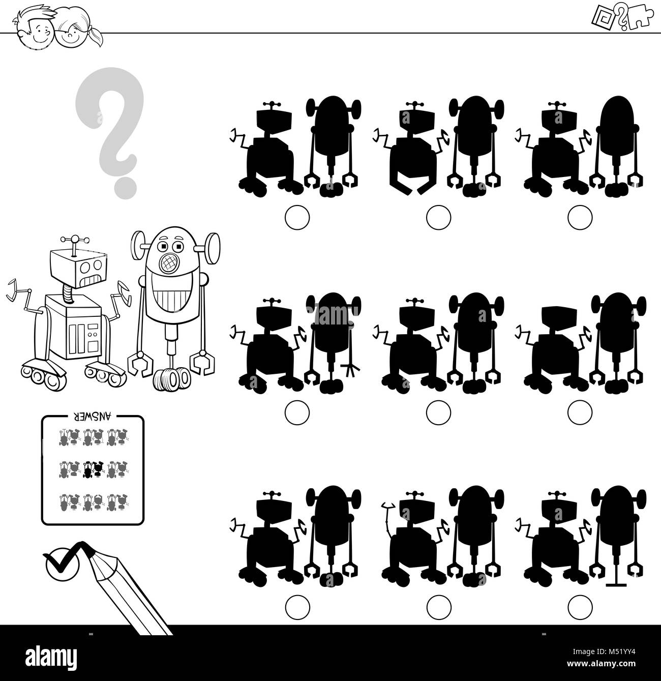shadow game with robots coloring book Stock Photo - Alamy