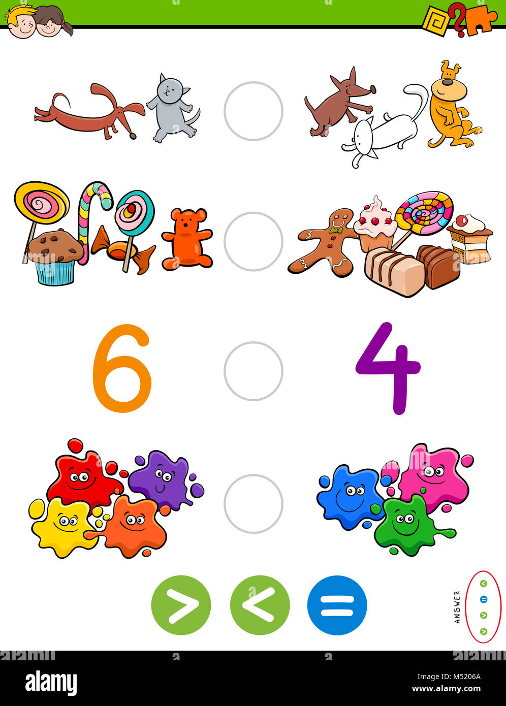 greater less or equal cartoon game Stock Photo - Alamy