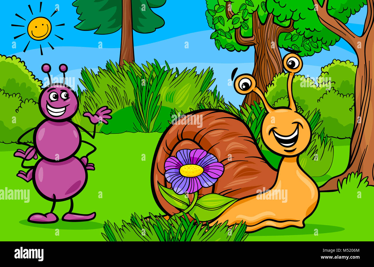 ant and snail animal cartoon characters Stock Photo - Alamy