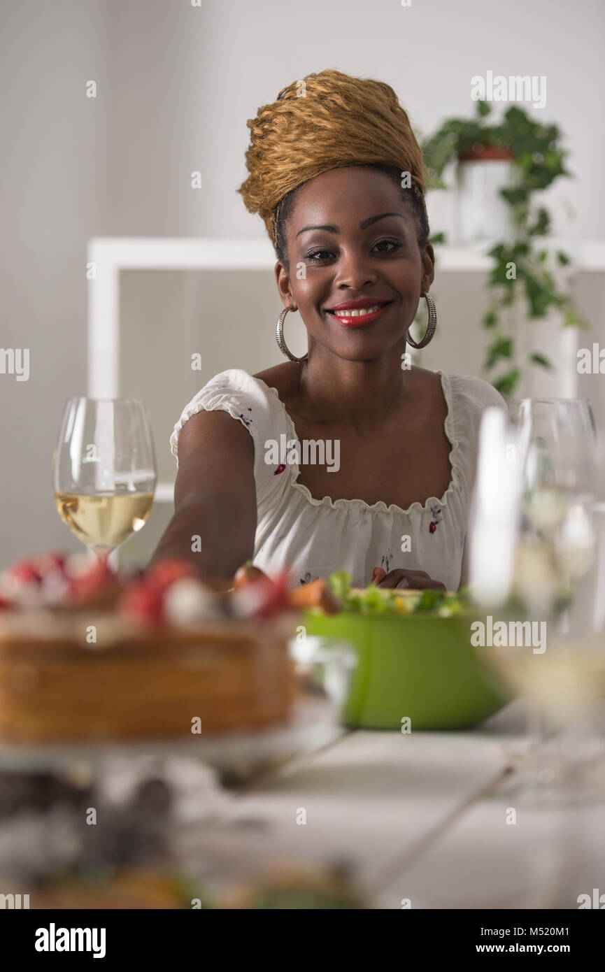 Closeup Of Beautiful African American Woman Eating Healthy Food and ...