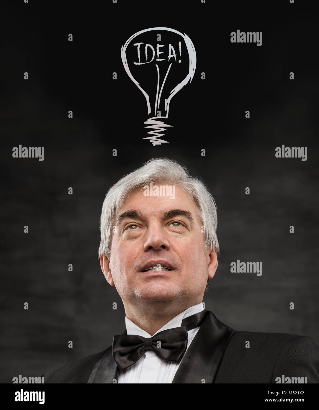 Idea man - brainstorming. Handsome mature man contemplating. Graphic ...