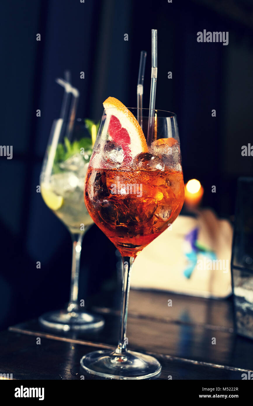 Various cocktails on the bar in the cafe, restaurant Stock Photo - Alamy