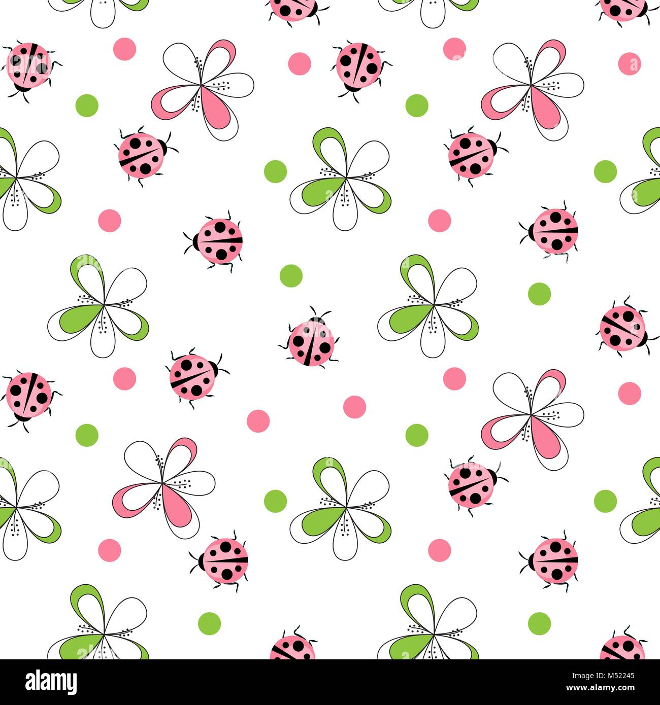 Cute Ladybug Seamless Pattern Background Vector Illustration Stock ...