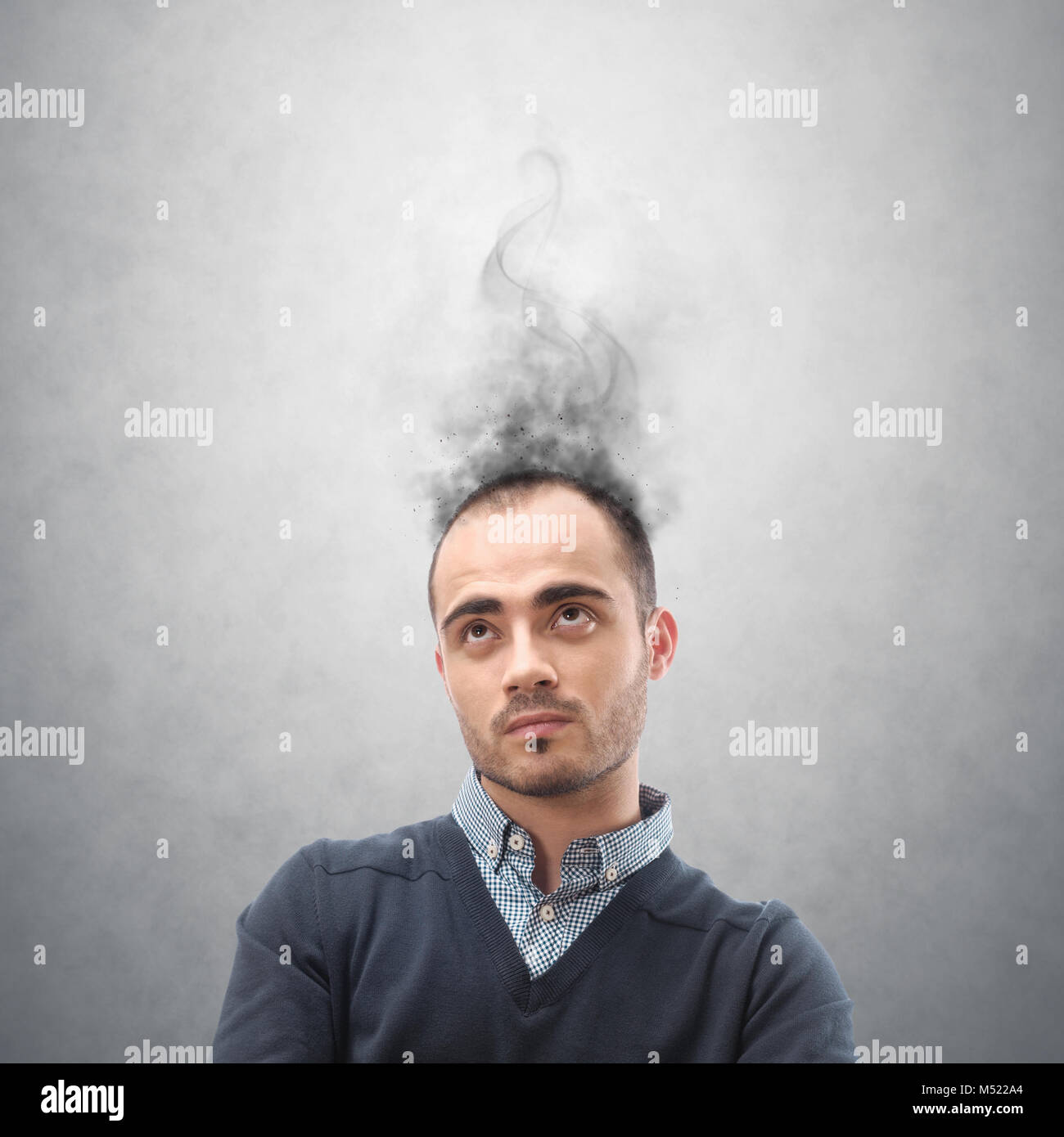 Concept of stress with businessman with reeky head Stock Photo - Alamy