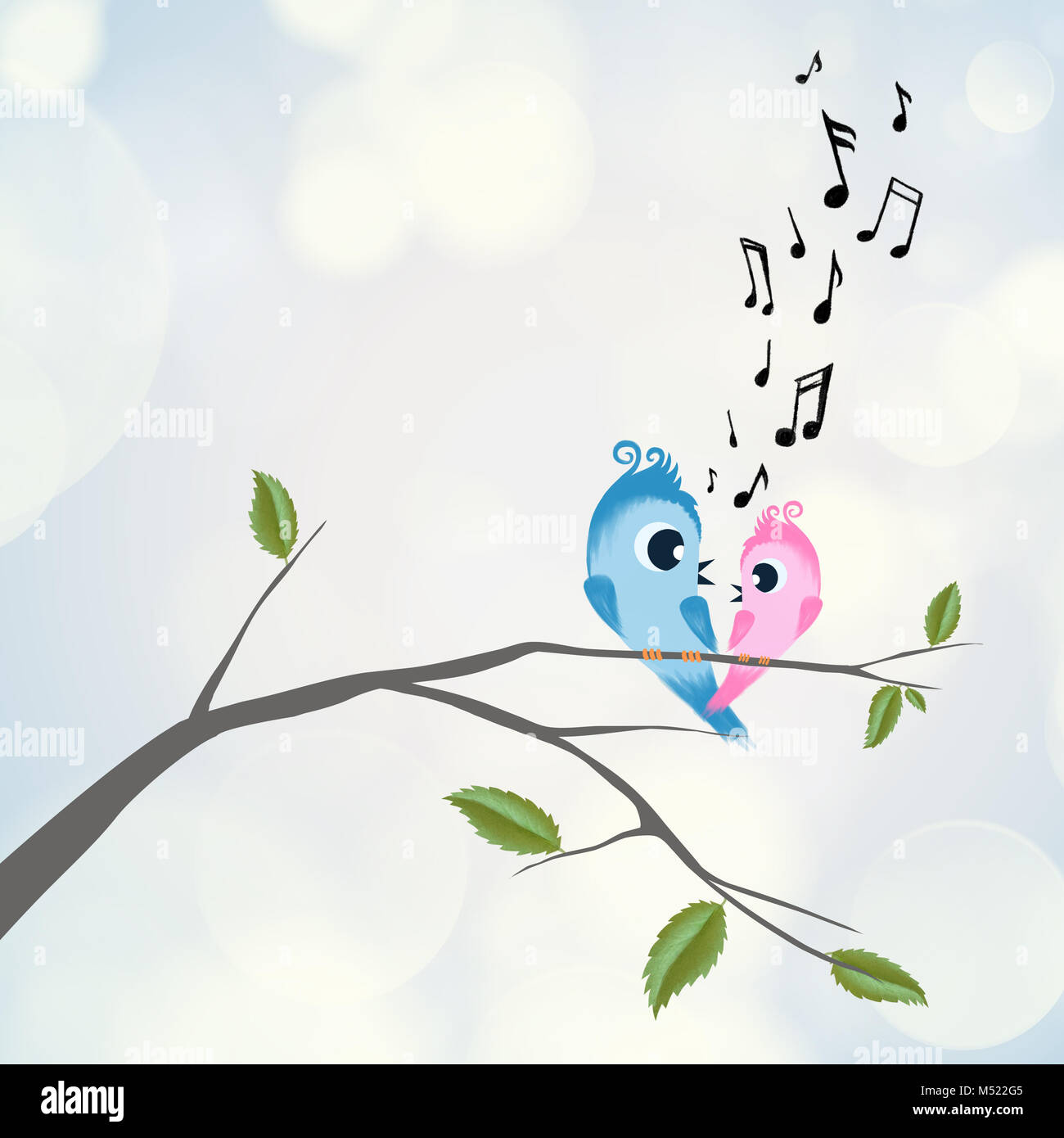 Two birds flirting and singing on branch Stock Photo - Alamy
