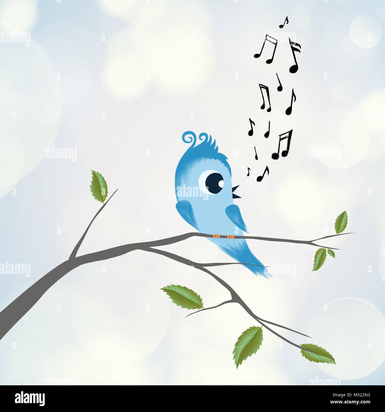 Cute bird sings on branch Stock Photo - Alamy
