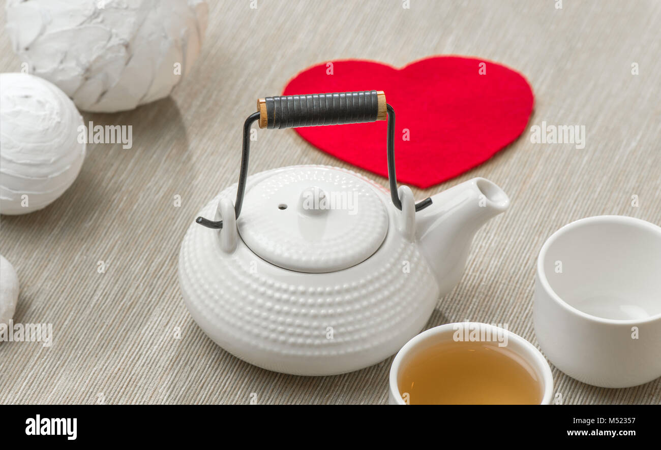 Valentine's day surprice for couple. Romantic tea set with red heart ...