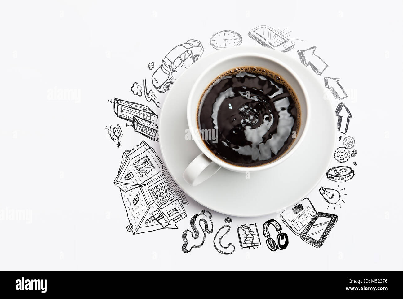Cup of coffee planning concept Stock Photo - Alamy