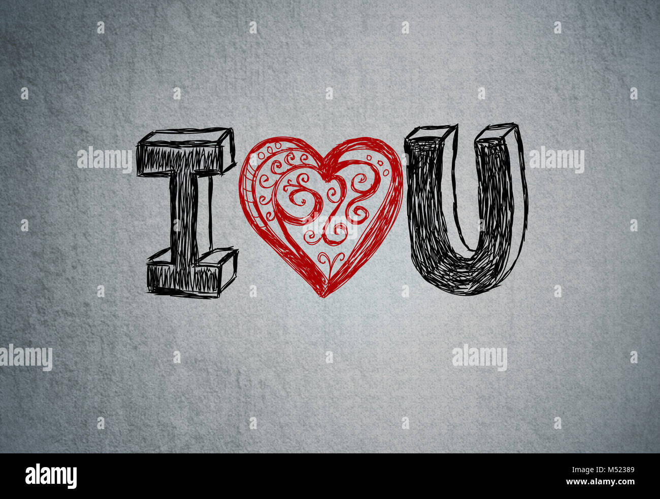 I Love You. Handwritten message on a concrete wall with an illustrated ...