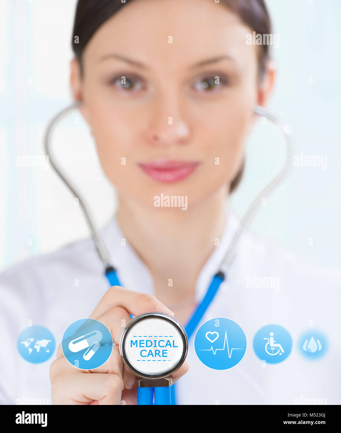Female medical doctor working with healthcare icons. Modern medical ... Female medical doctor working with healthcare icons. Modern medical ...