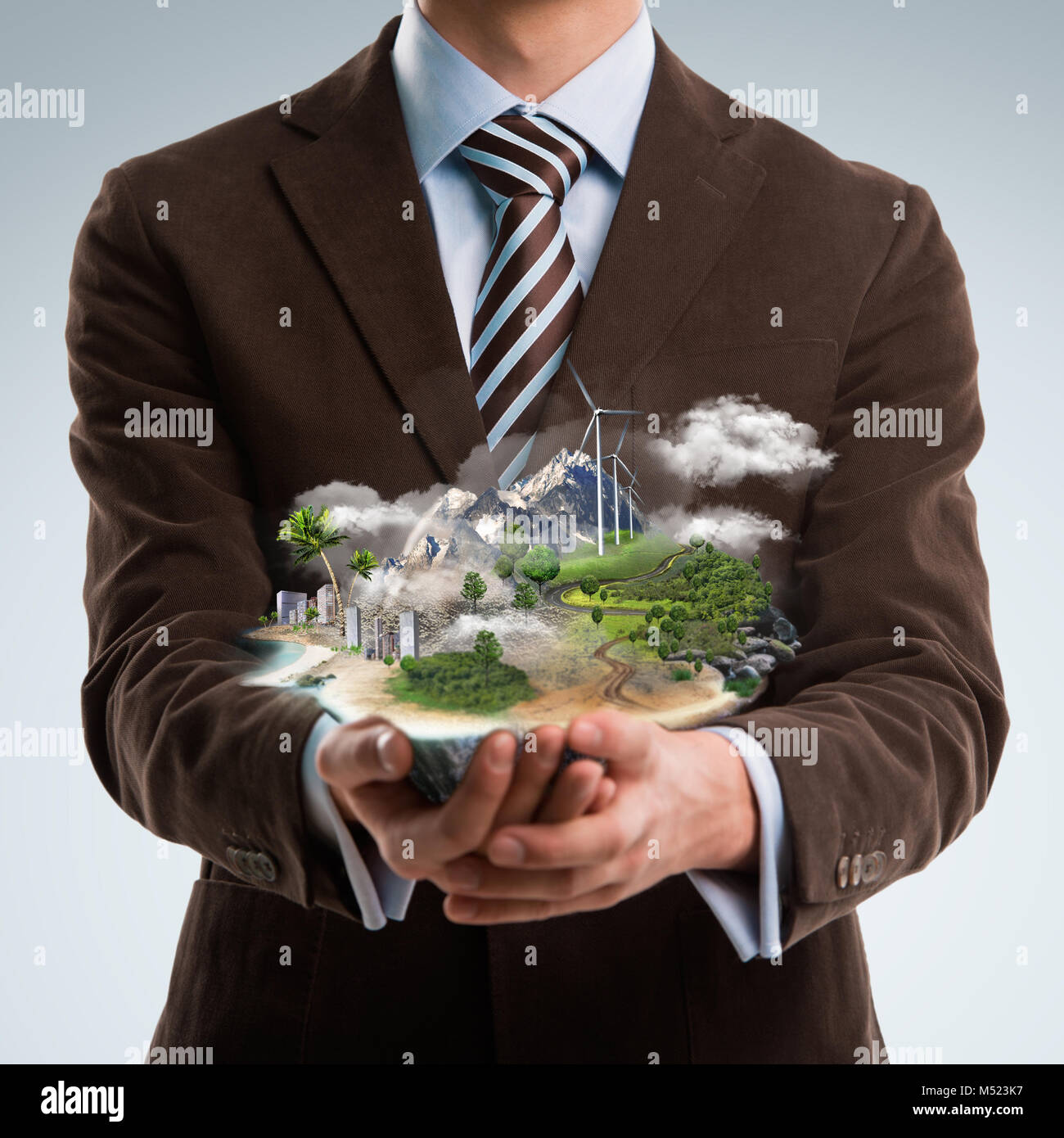 Better world project concept. Business man presenting his better world ...