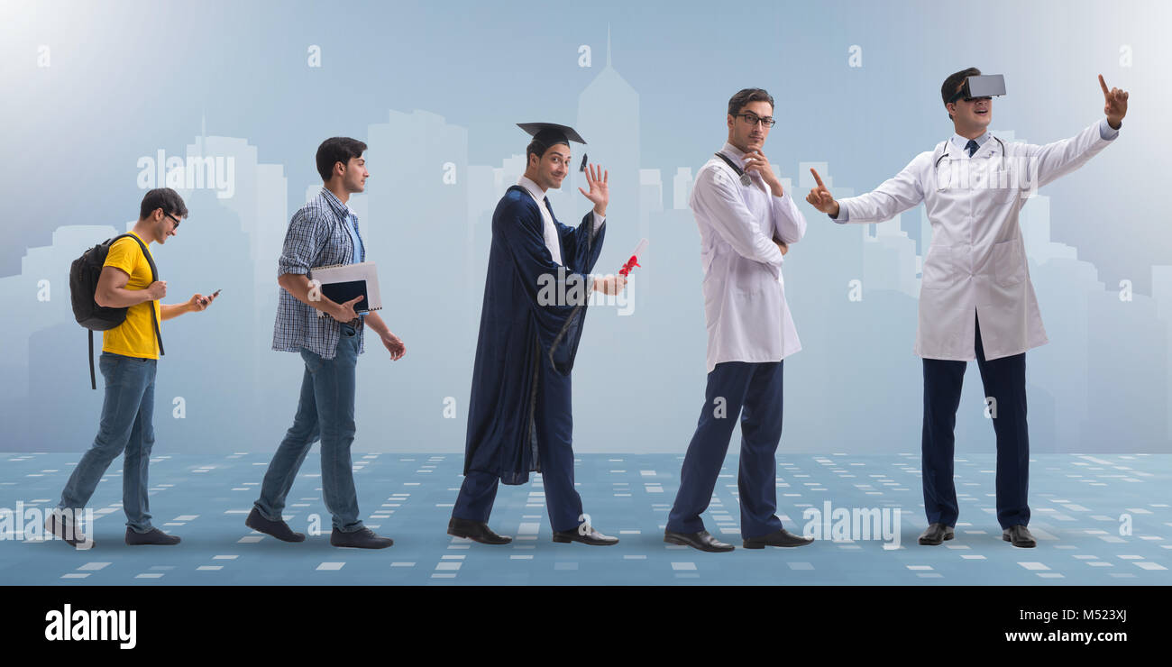 The business concept with man progressing through stages Stock Photo ...