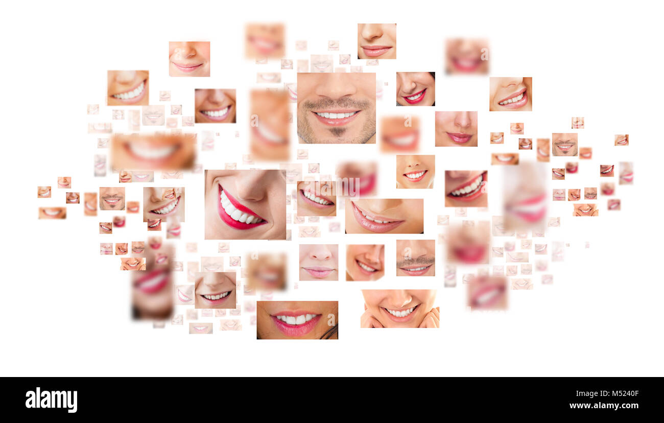 Faces of smiling people in set. Healthy teeth. Smile Stock Photo - Alamy