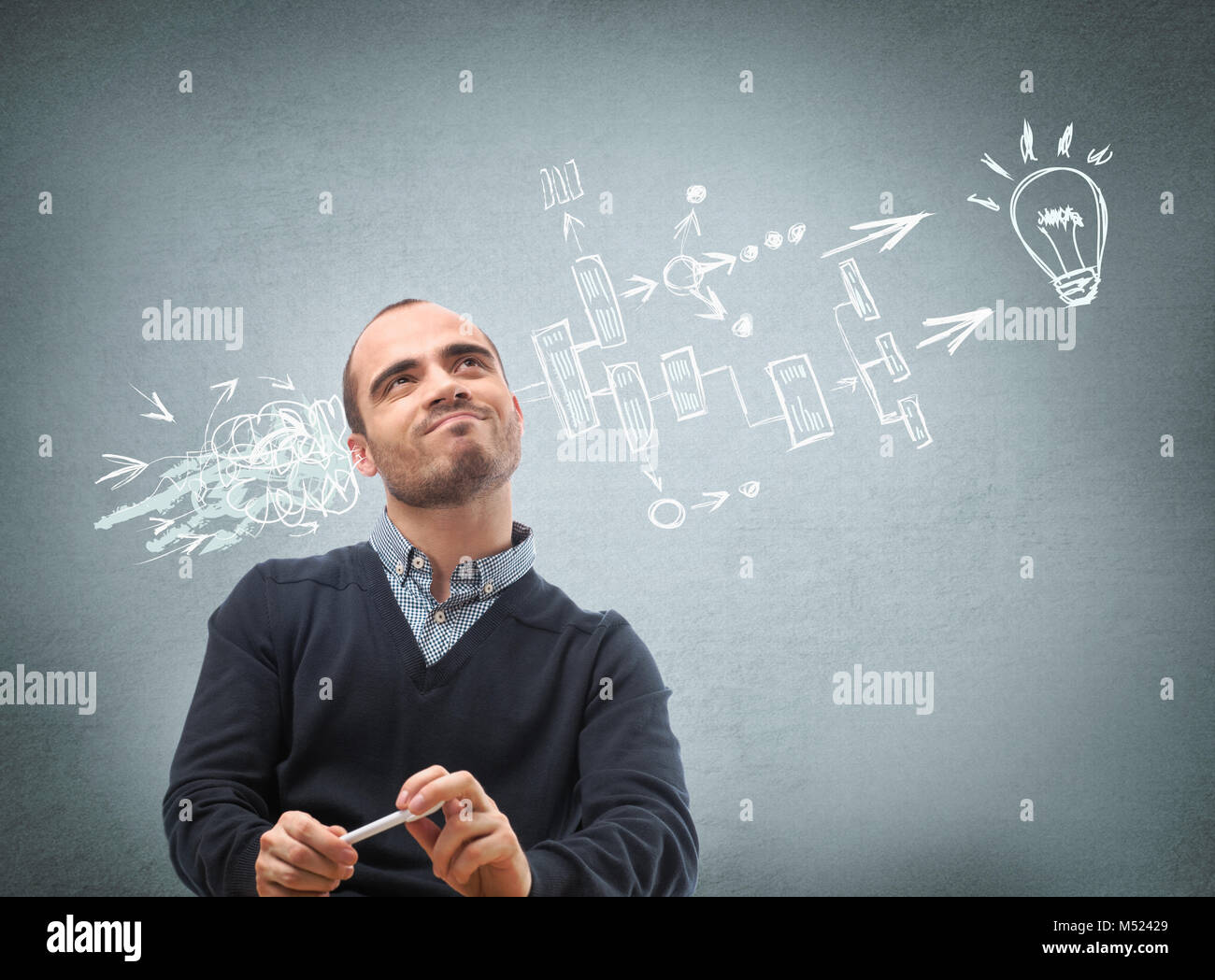 Thinking businessman planning his business structure Stock Photo - Alamy