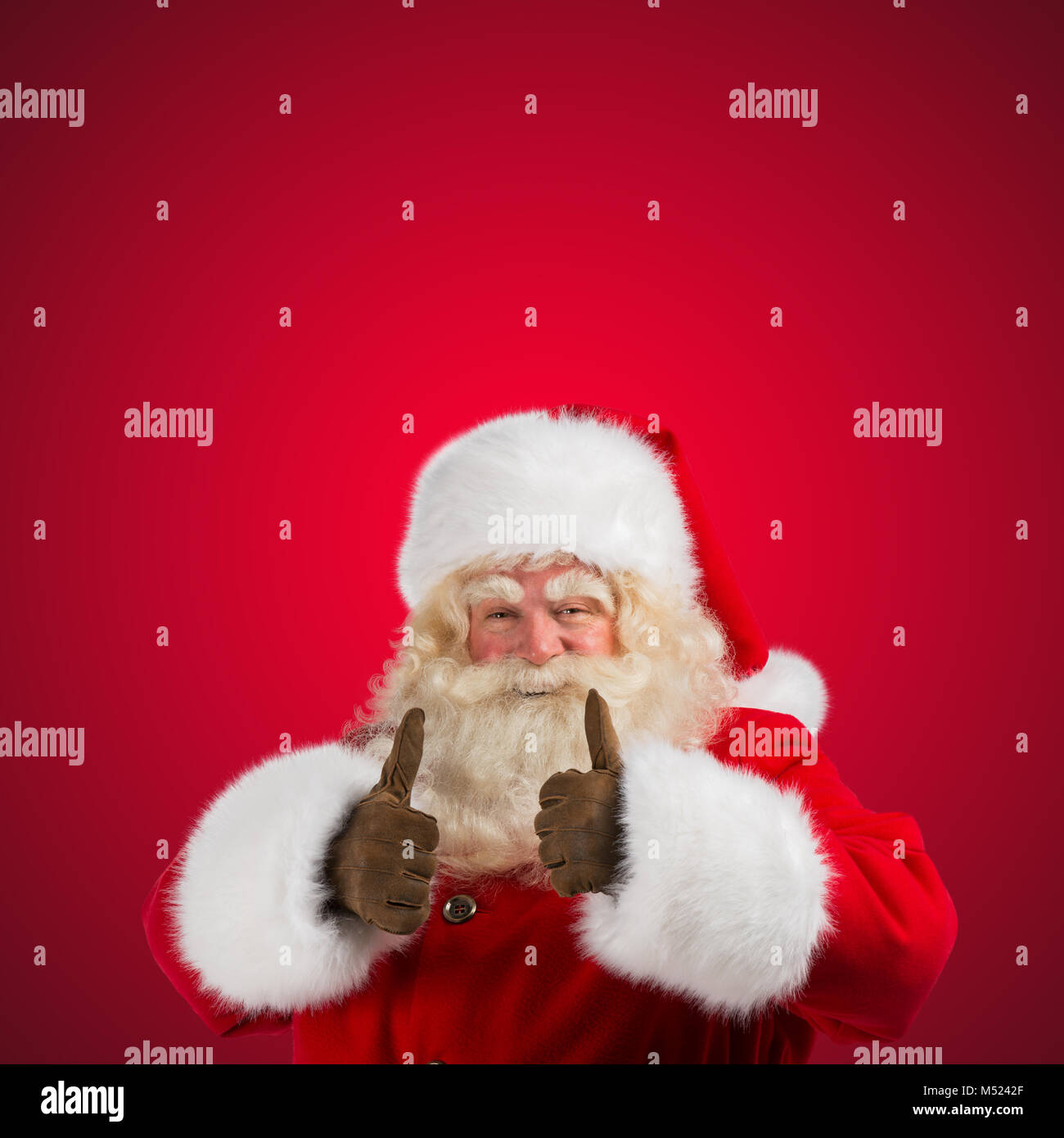 Authentic Santa Claus with real beard and great smiling giving thumb up ...