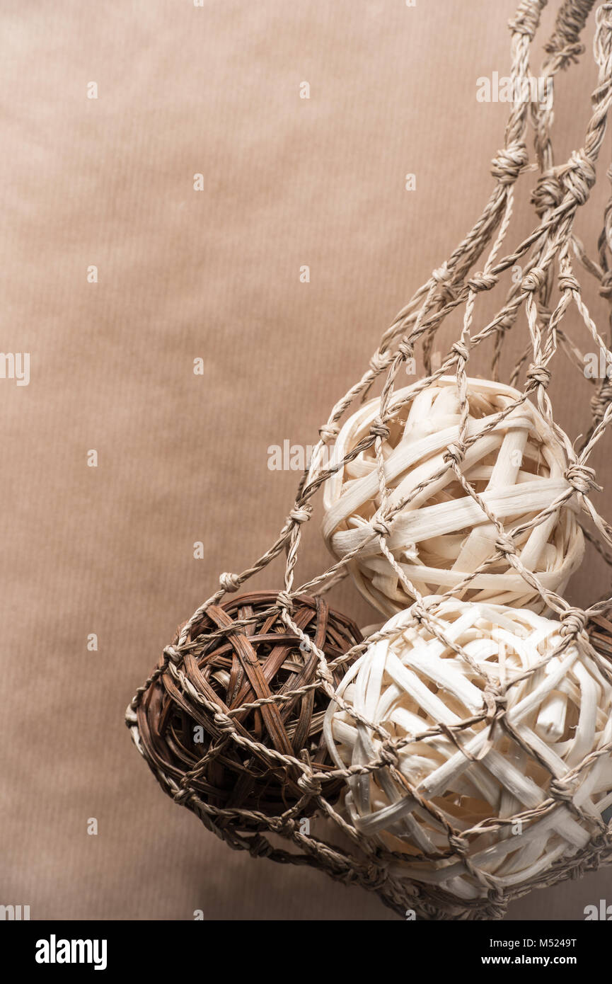 Wooden natural interior decorative wicker balls Stock Photo - Alamy