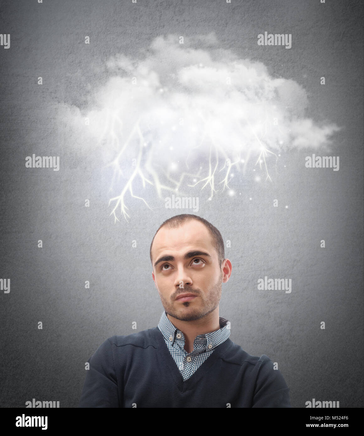 Stress, depression and despair - gloomy storm cloud raining above a ...