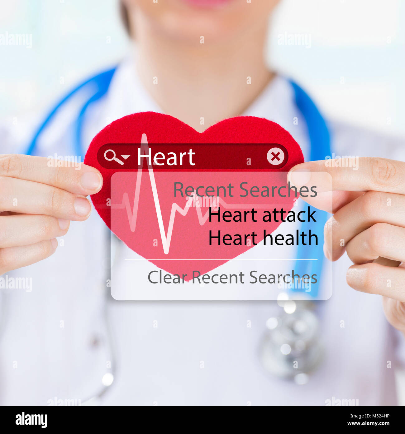 Doctor holding heart and heartbeat symbol with search engine and heart ...