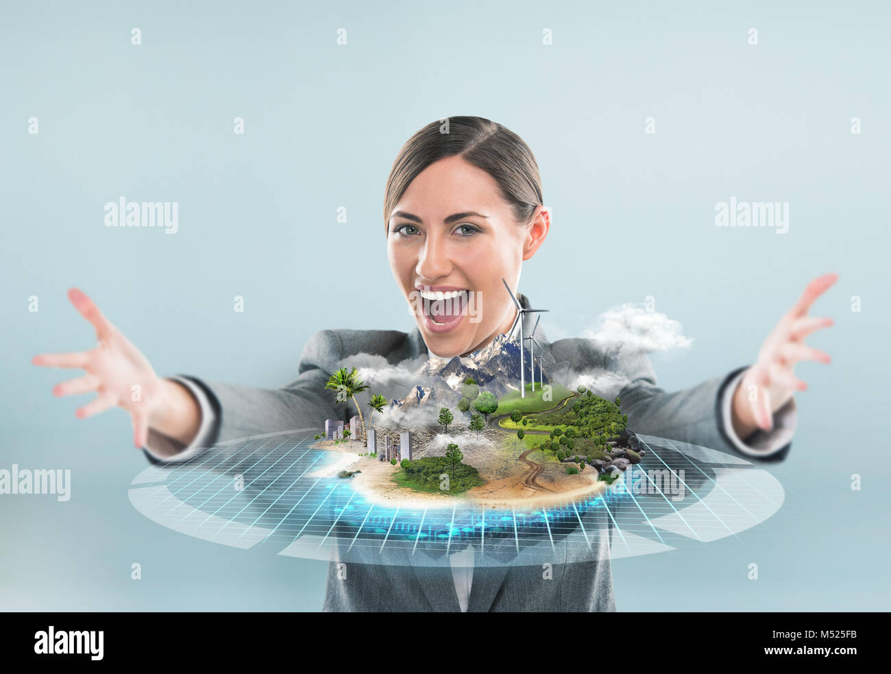 Better world project concept, Business woman presenting her ideal city ...