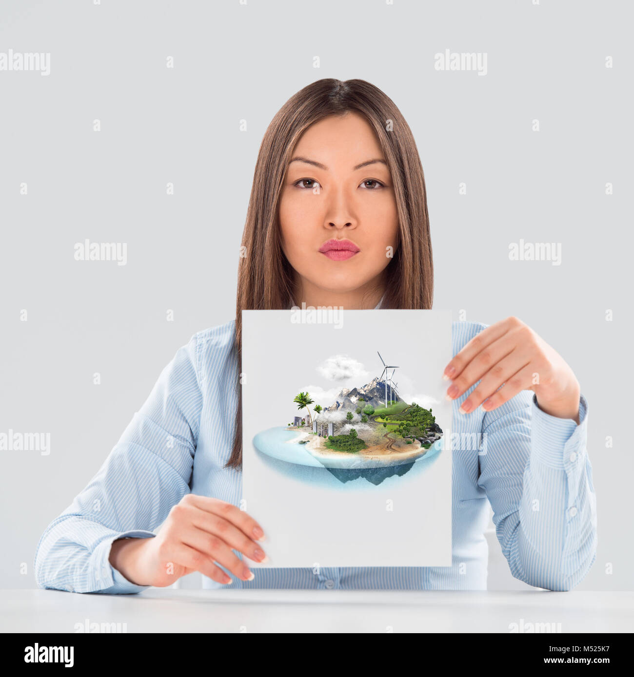 Better world project concept, Business woman presenting her ideal city ...