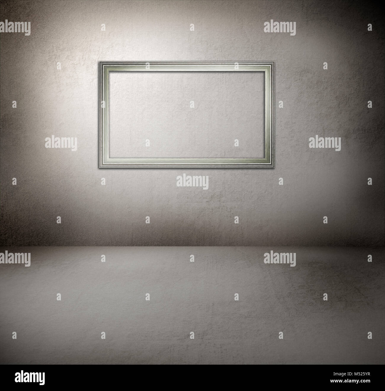 Creative retro background. Inside an empty grunge room with blank frame ...