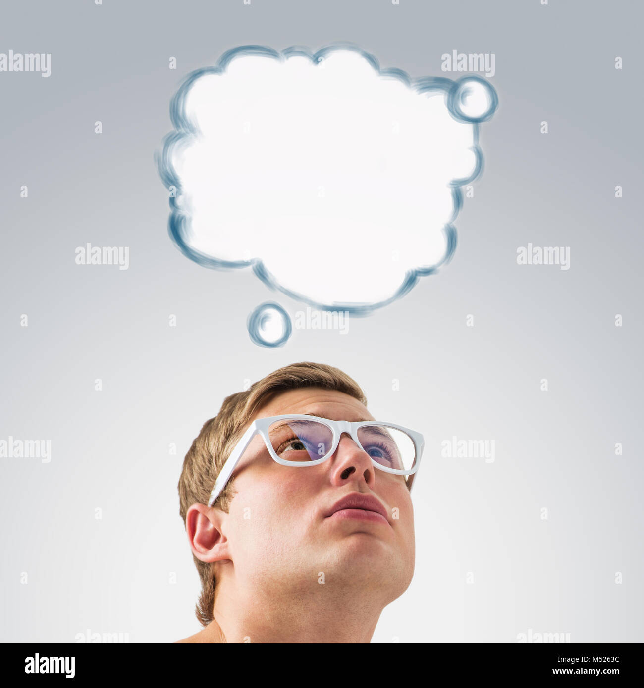 Portrait of a young man with a blank speech bubble over his head Stock ...