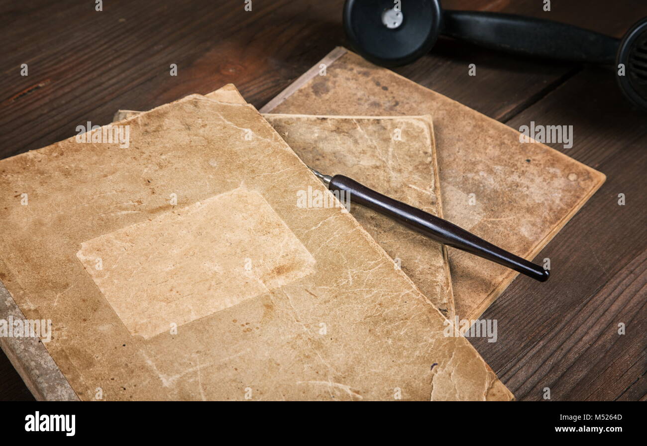 Still-life with old writing-books a nib Stock Photo - Alamy