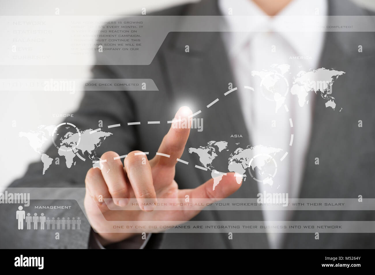 Business woman working with virtual interface. Globalization and ...