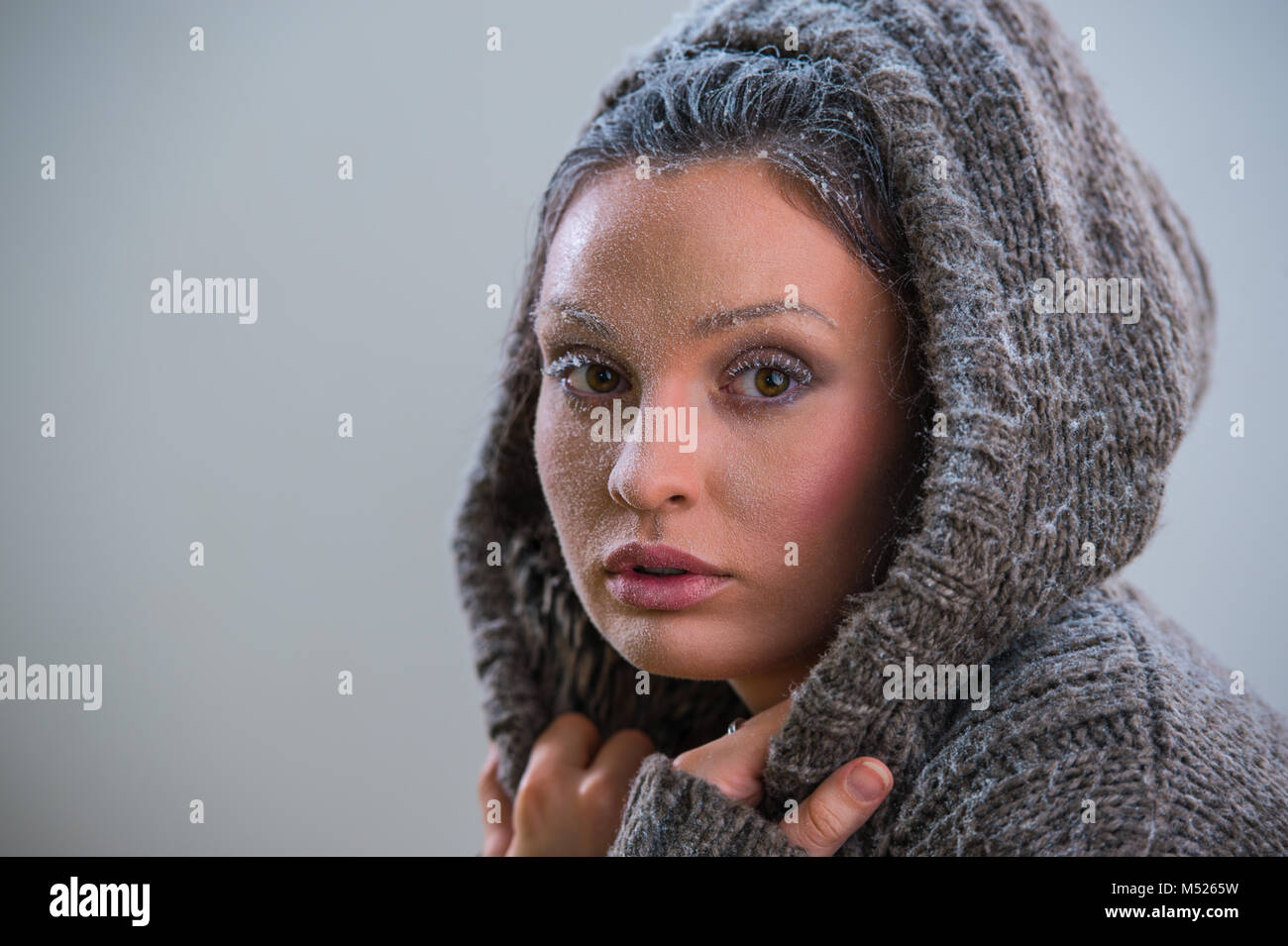 Portrait of beautiful girl with frost on face Stock Photo - Alamy