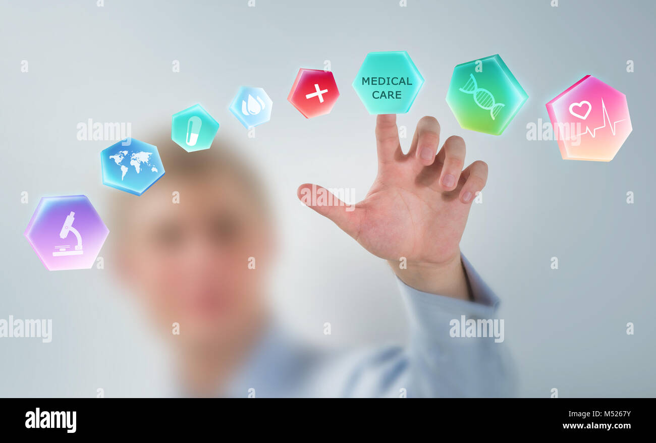 Medicine doctor hand working with modern medical icons Stock Photo - Alamy
